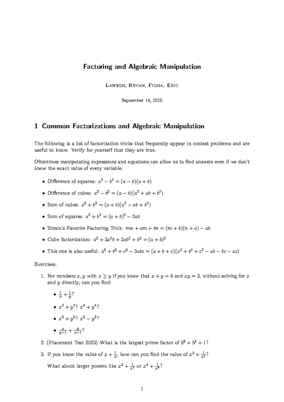 Factoring Techniques and Algebraic Manipulation (MATH 9-16) - Studocu