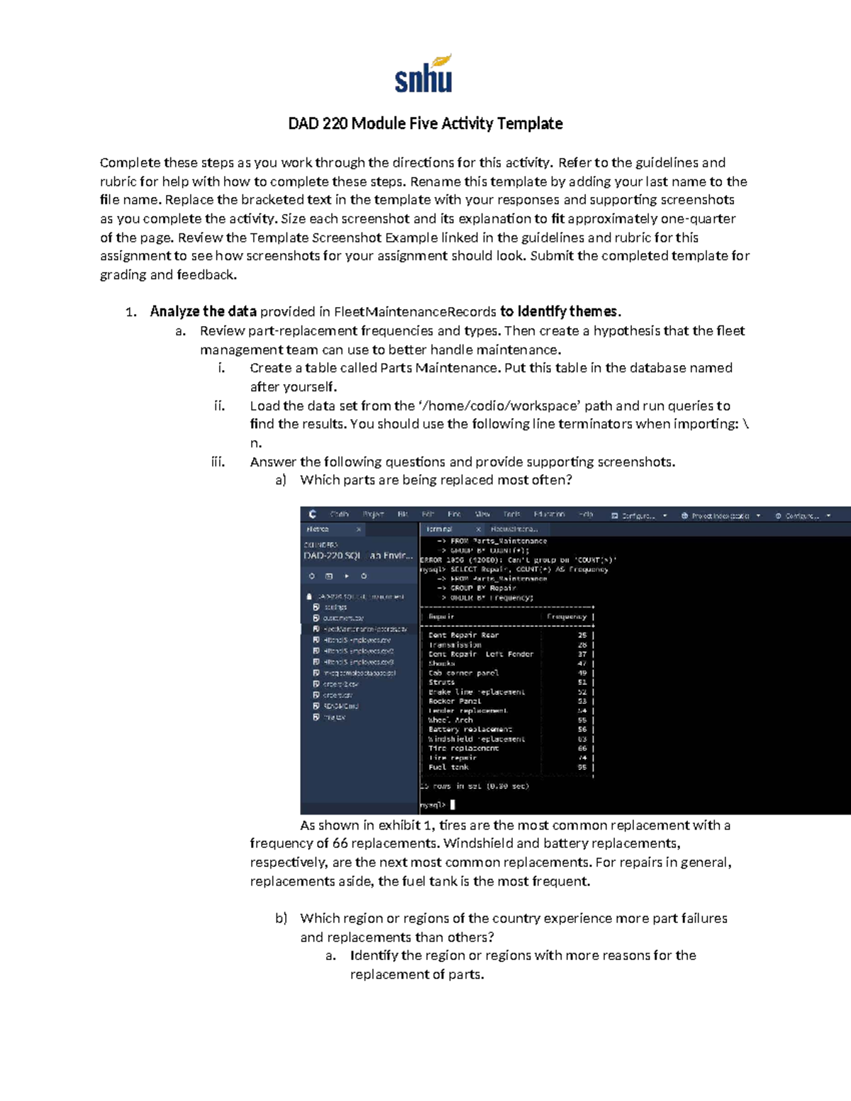DAD 220 Module 5 Activity: Fleet Maintenance Data Analysis Template - Studocu