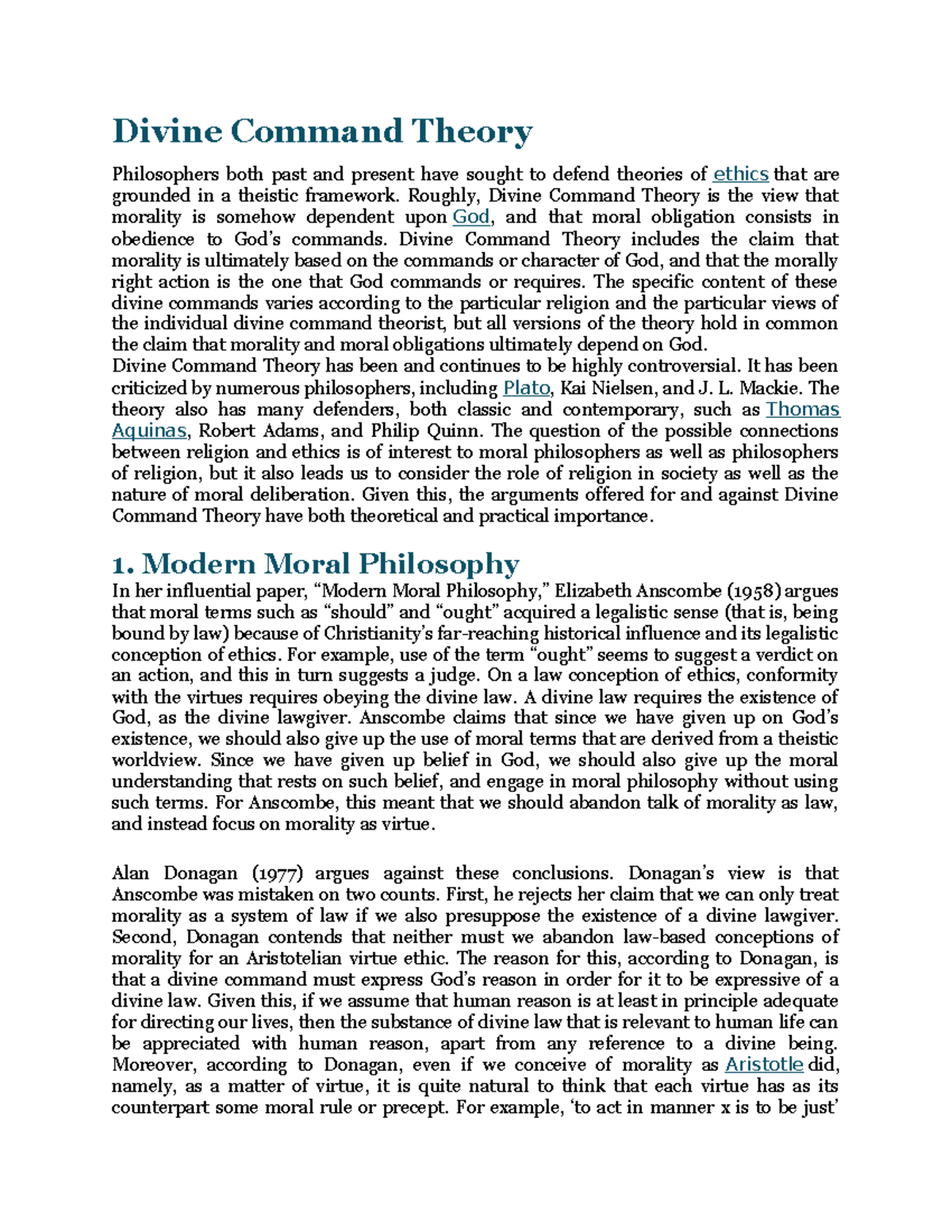 Divine Command Theory Readings - Divine Command Theory Philosophers both past and present have ...