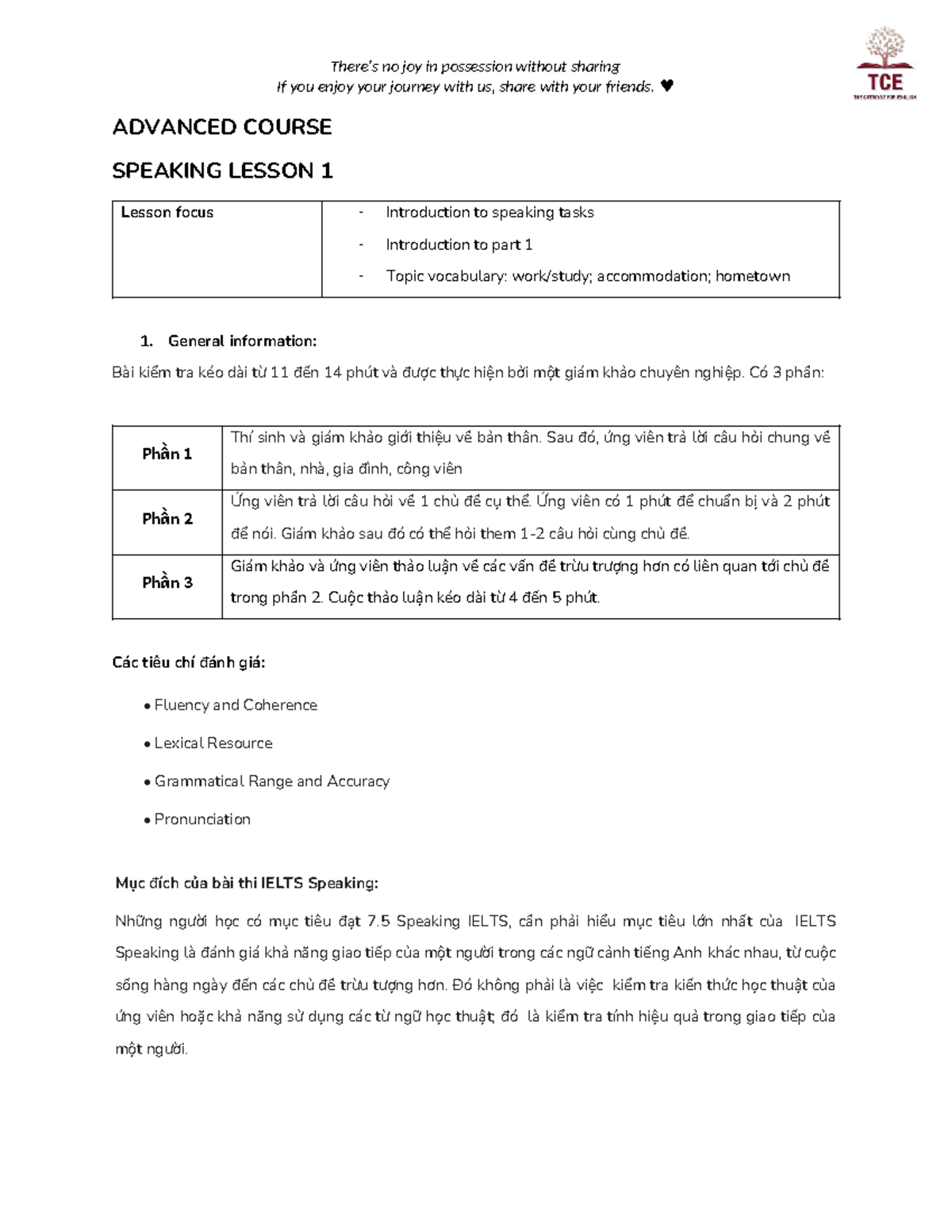 [ADVANCED] Speaking Lesson 1 - IELTS Preparation Guide - Studocu