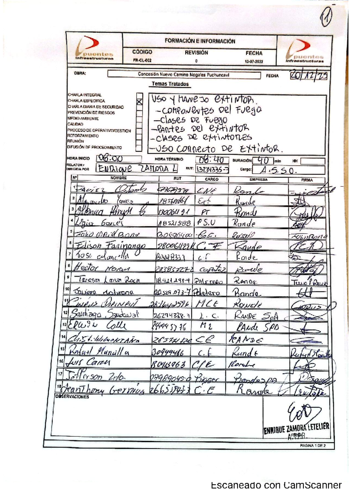 Charla sobre el Uso y Manejo de Extintores FR-CL-002 - Studocu