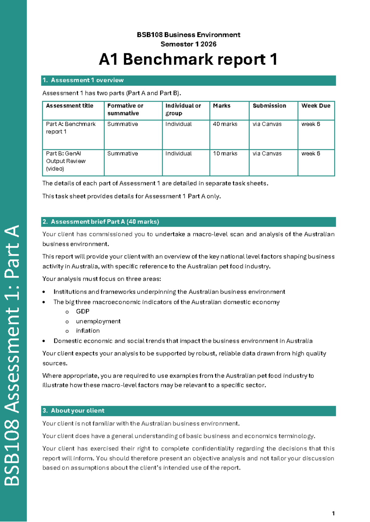 BSB108 Business Environment A1 Benchmark Report 1 Overview - Studocu