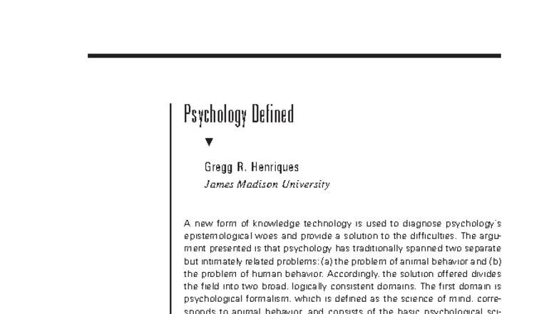 Psychology Defined: A Unified Approach to Animal and Human Behavior ...
