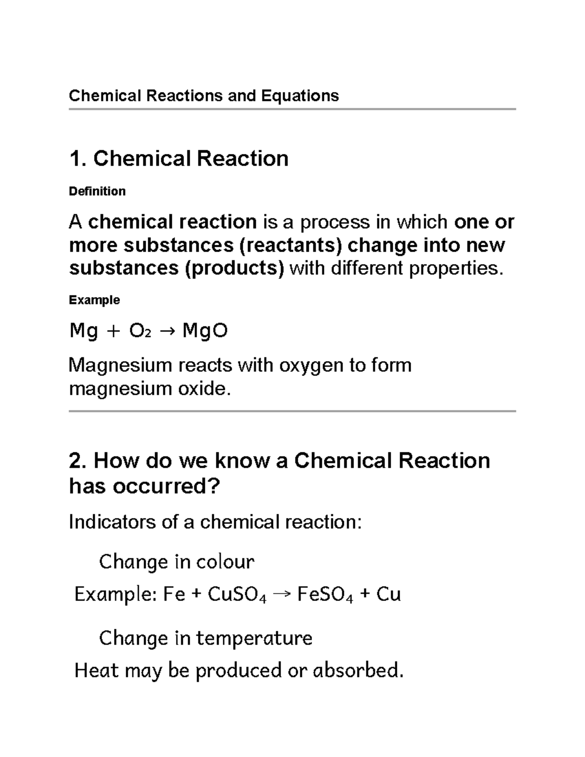 Chemical Reactions and Equations: A Comprehensive Overview - Studocu