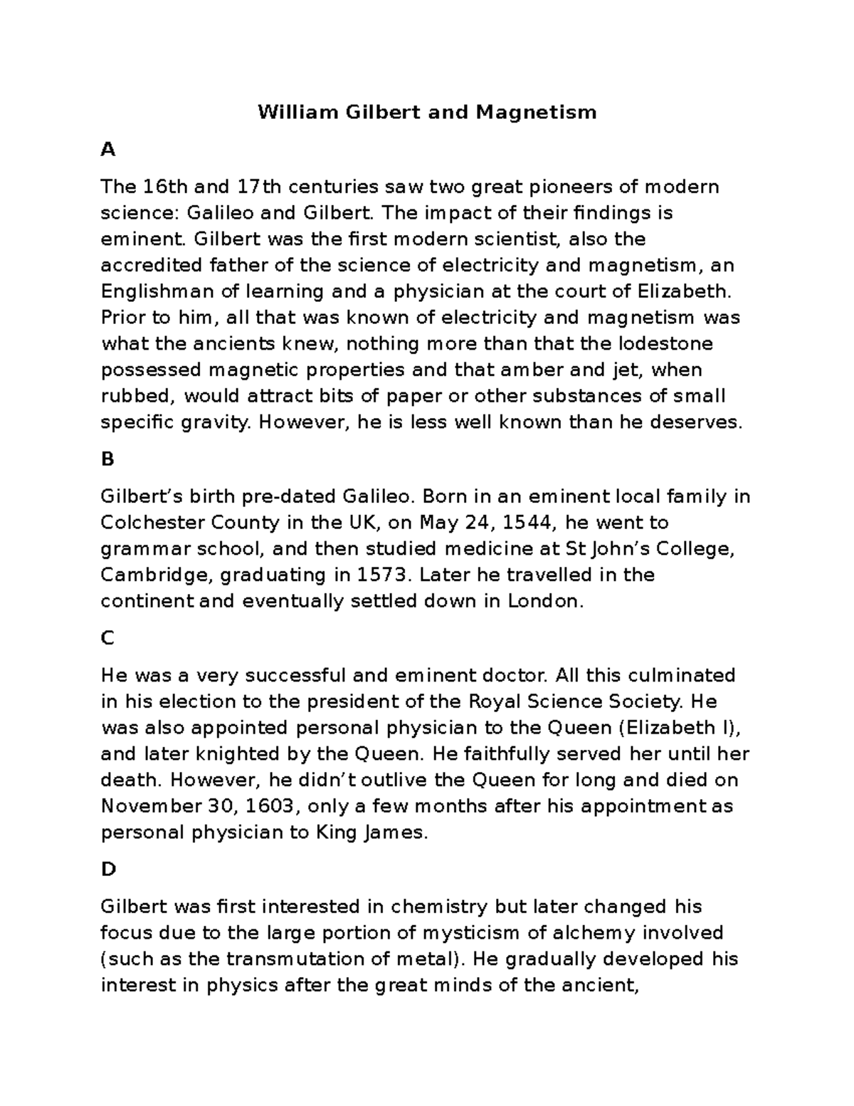 William Gilbert and Magnetism: Pioneering Science in the 16th Century ...