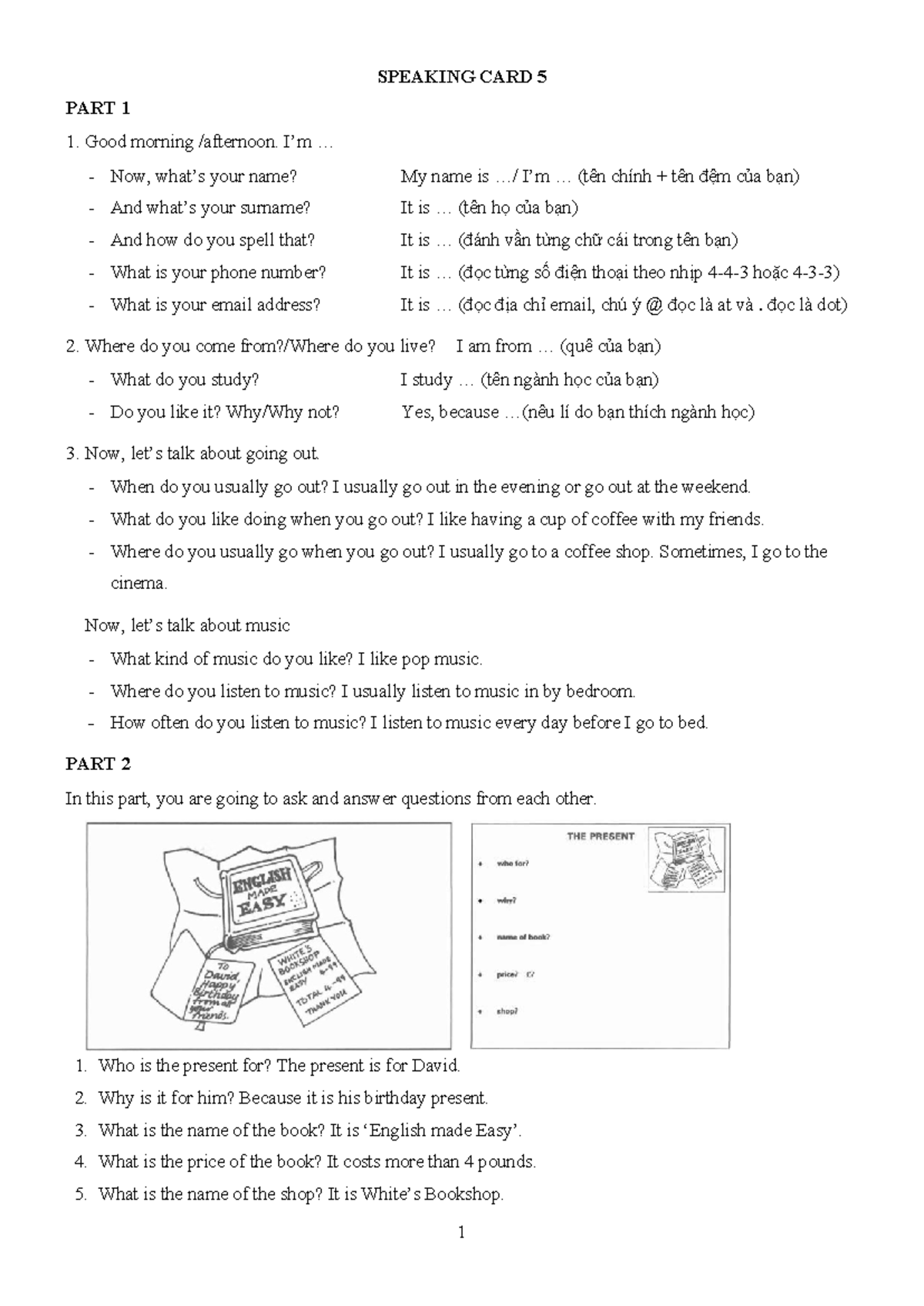 TA4 K18 SPEAKING CARD 5 - Key Responses and Activities - Studocu