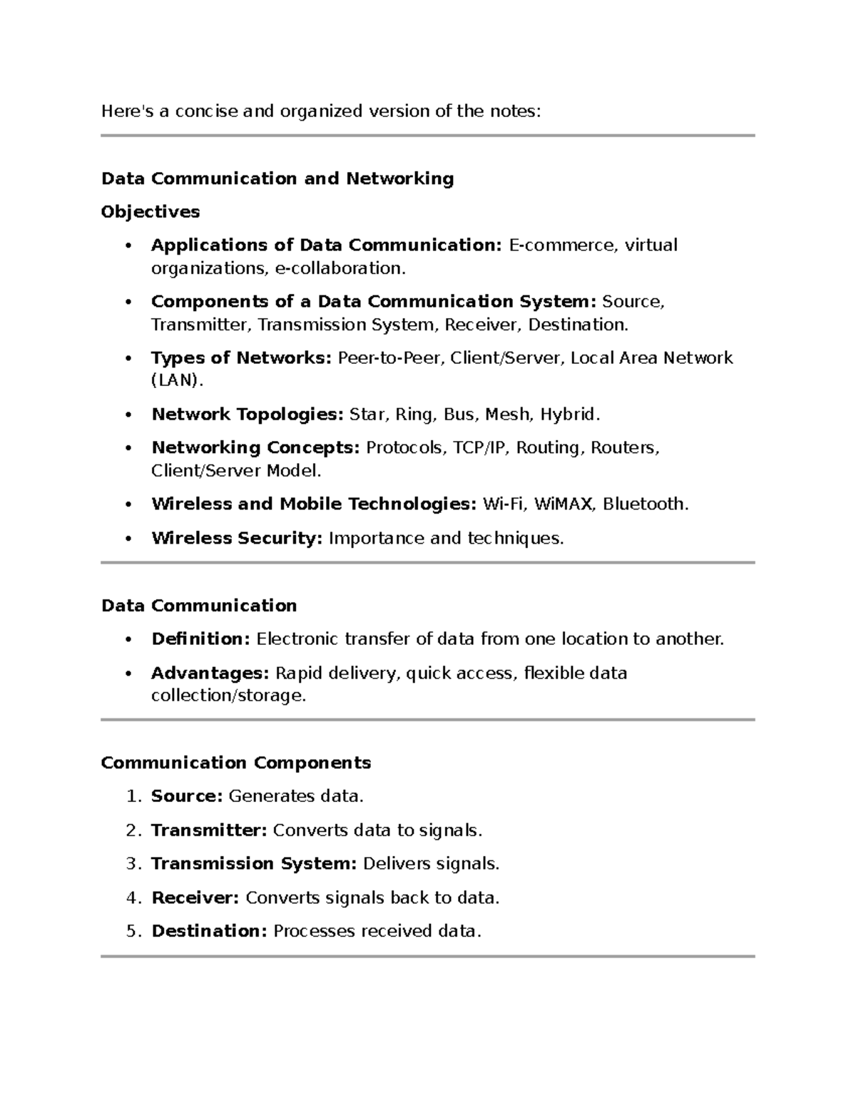 Data Communication and Networking Overview - Course Code: [Enclosed] - Here's a concise and ...