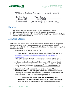 [Solved] Provide a study guide for Algonquin College Database Systems ...