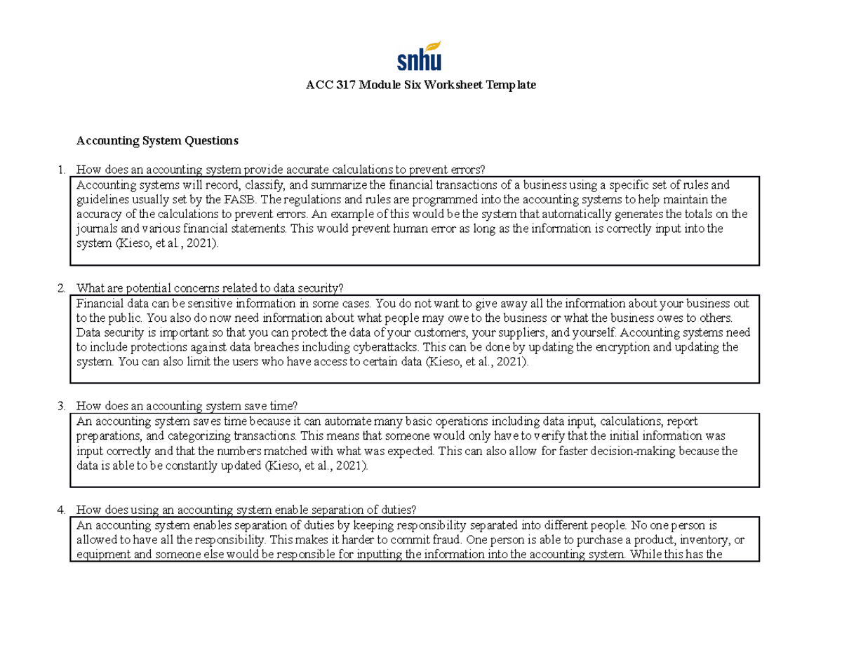 Ferland Module Six Worksheet - ACC 317 Module Six Worksheet Template ...