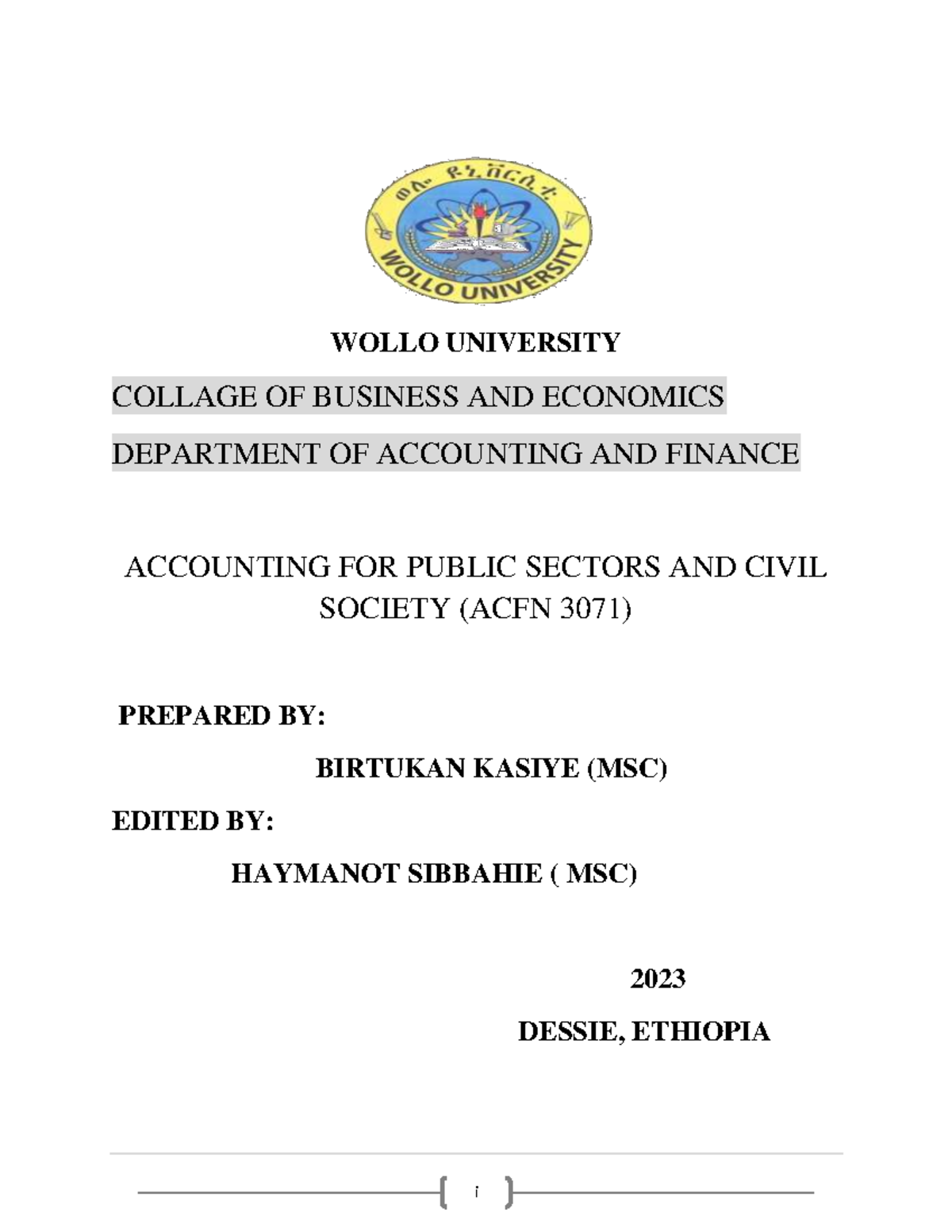 Public Sector Accounting Overview (ACFN 3071) at Wollo University - Studocu