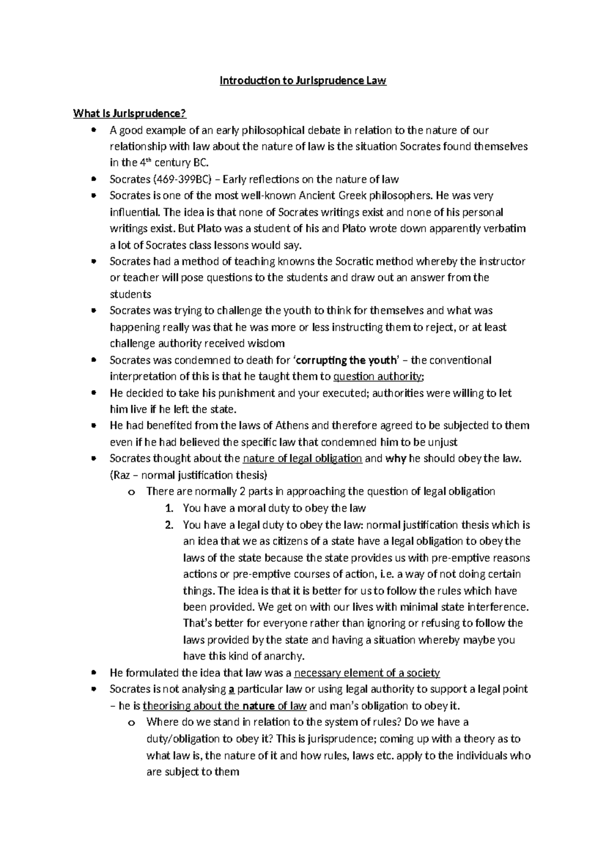 Jurisprudence Law (LAW101) - Comprehensive Study Notes on Legal Theory ...