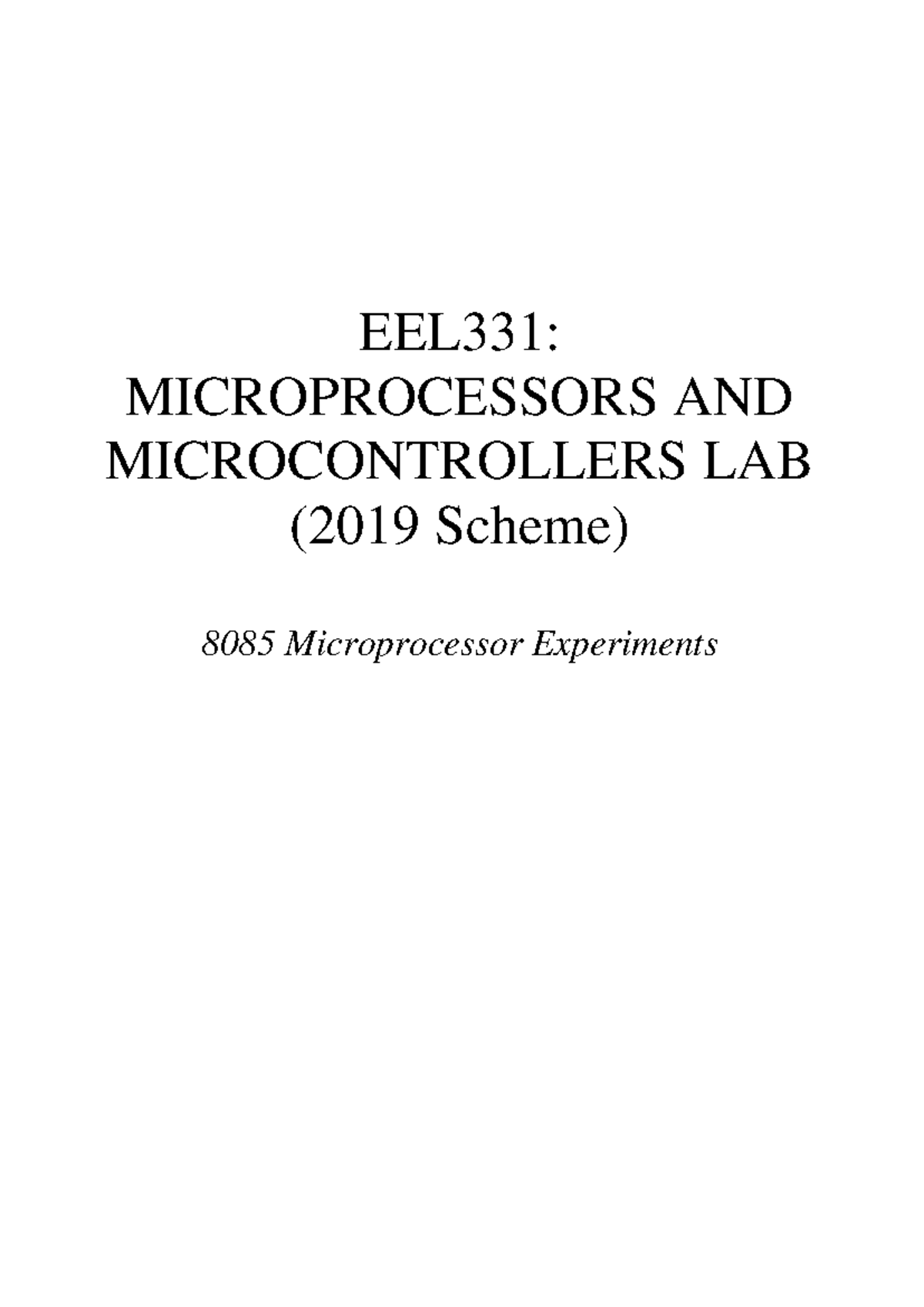 EEL331 - 8085 Microprocessor Lab Manual and Experiment Guide - Studocu