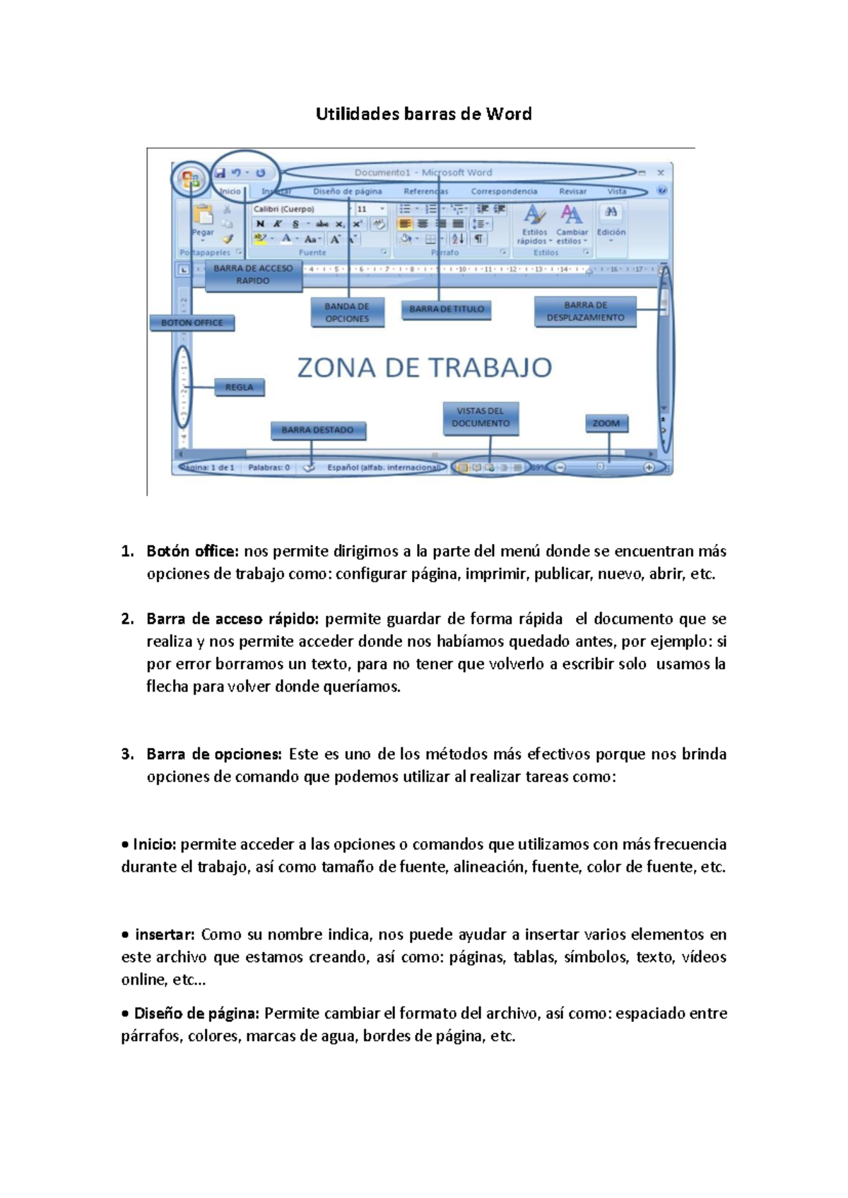 barras de Word. - Utilidades barras de Word Botón office: nos permite ...