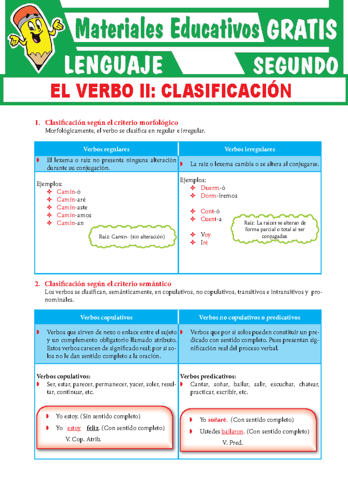 Clasificación de Verbo Para Segundo Grado de Secundaria - 1 ...