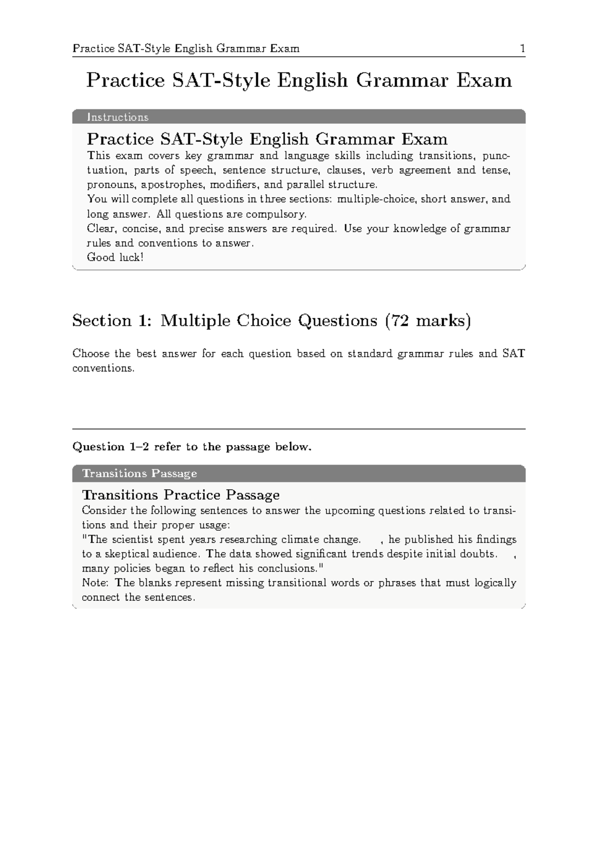 Practice English Grammar Exam 1 (DSAT) - Key Skills & Questions - Studocu