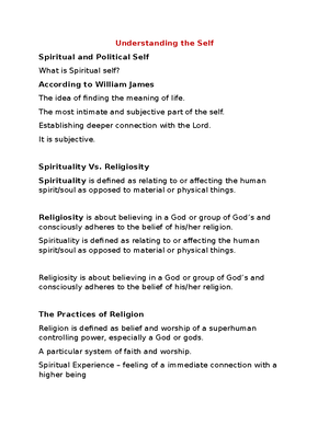 Module 9 THE Spiritual SELF - GE 1- UNDERSTANDING THE SELF I. Lesson: The Spiritual Self II ...