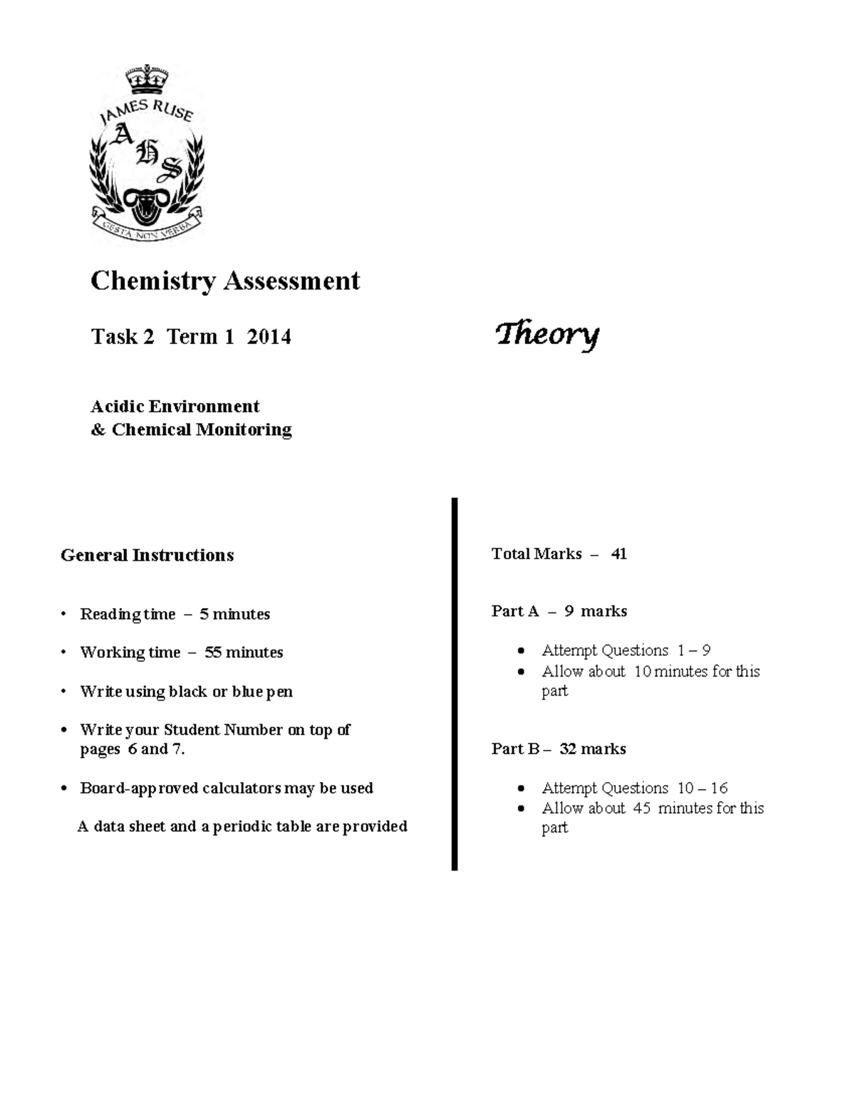 JRAHS Year 12 Chemistry Task 2 Term 1 2014 Theory & Solutions - Studocu