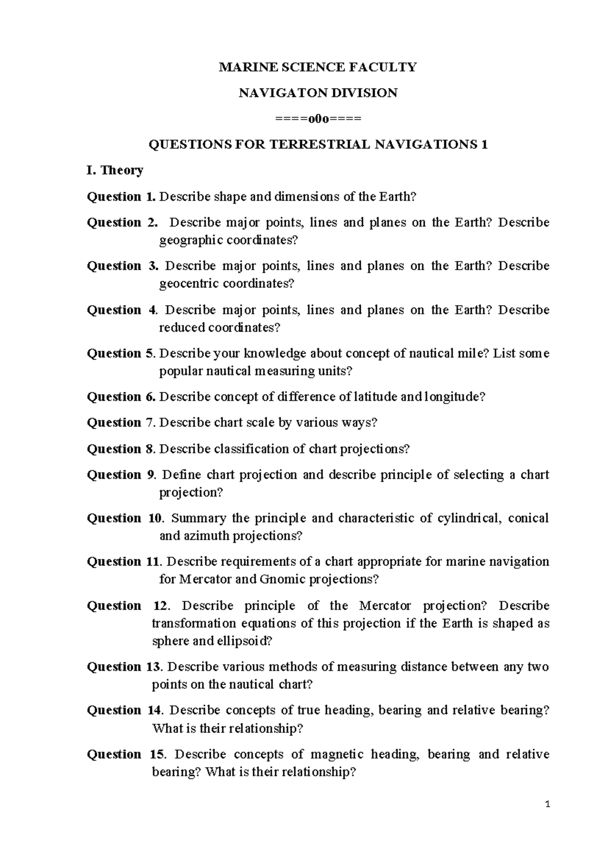 MARINE SCIENCE 2025 Questions for Basic Terrestrial Navigation - Studocu