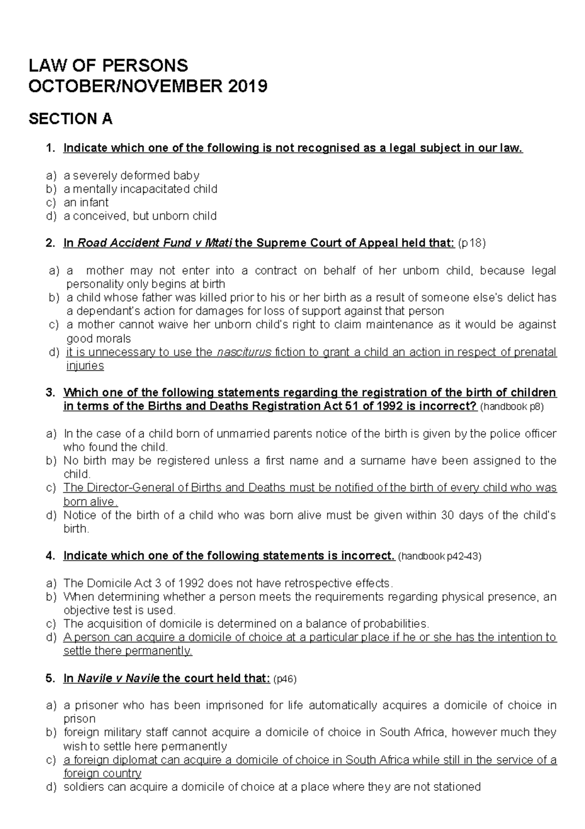 PVL1501 Law of Persons: Study Notes for Exam Preparation - Studocu