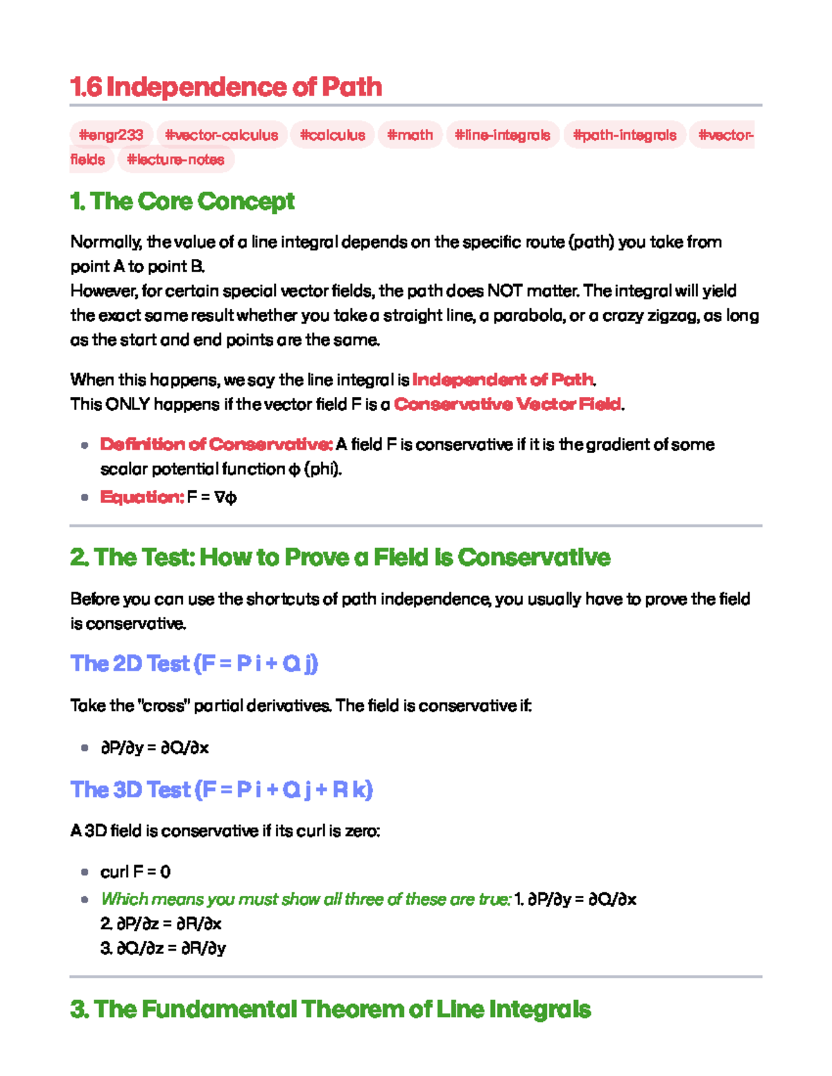 1.6 Independence of Path: Understanding Conservative Vector Fields ...