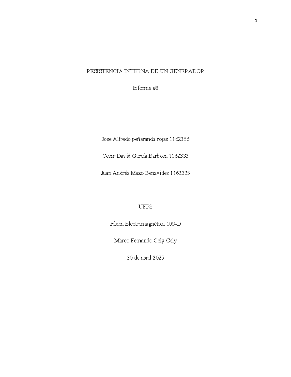 Informe sobre Resistencia Interna de un Generador - UFPS Física ...