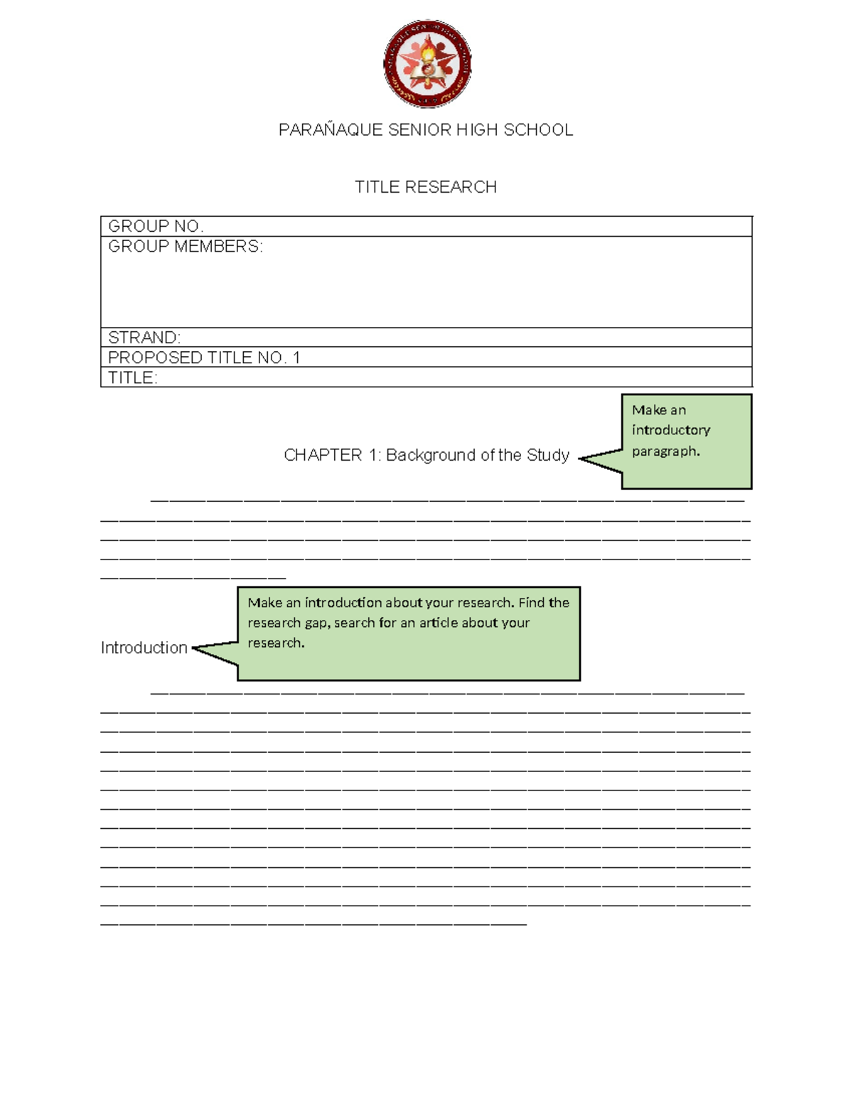 Research Title Defense for SHS Group Project - Studocu