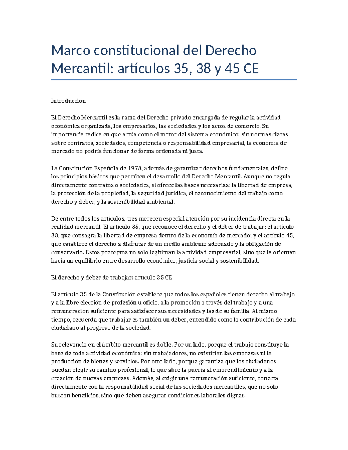 Marco Constitucional del Derecho Mercantil: Artículos 35, 38 y 45 CE ...