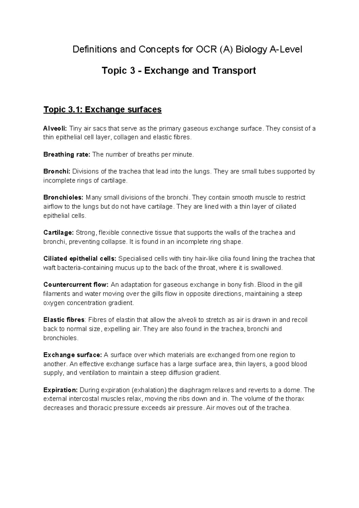 Definitions for OCR (A) Biology A-Level: Module 3 Concepts - Studocu