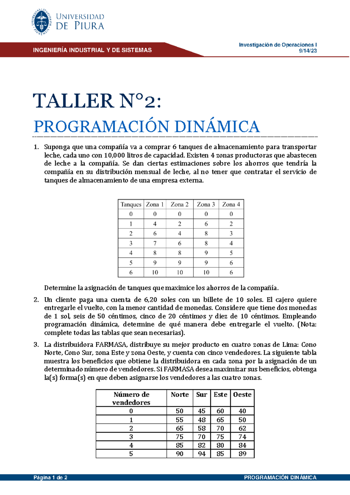 Taller+N%C2%B02 O2 2023-%28b%29 - Investigación de Operaciones I 9/14 ...