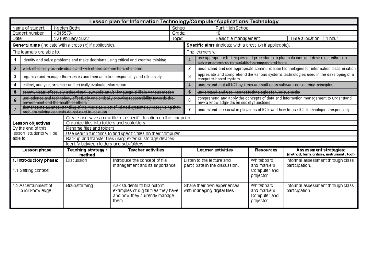 Lesson Plan: Basic File Management for IT/Computer Applications (Grade ...