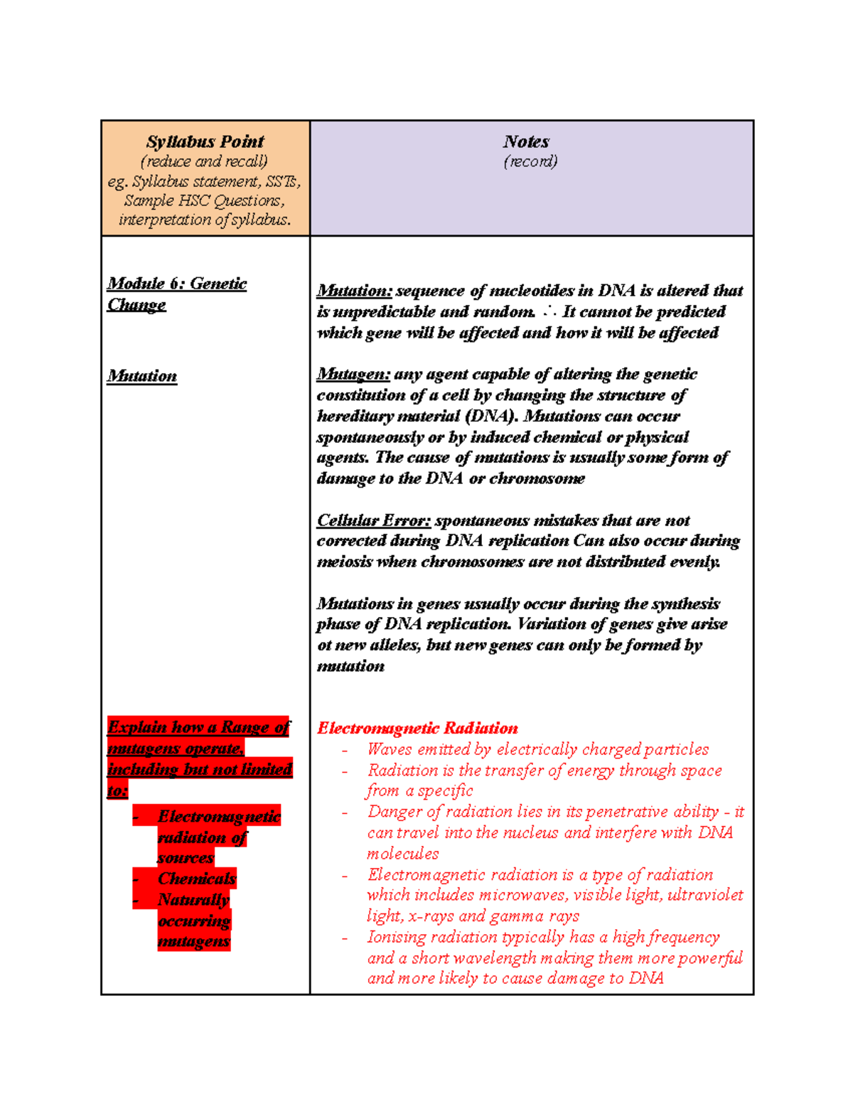 Biology Notes HSC: Genetic Change, Mutations, and Biotechnology ...