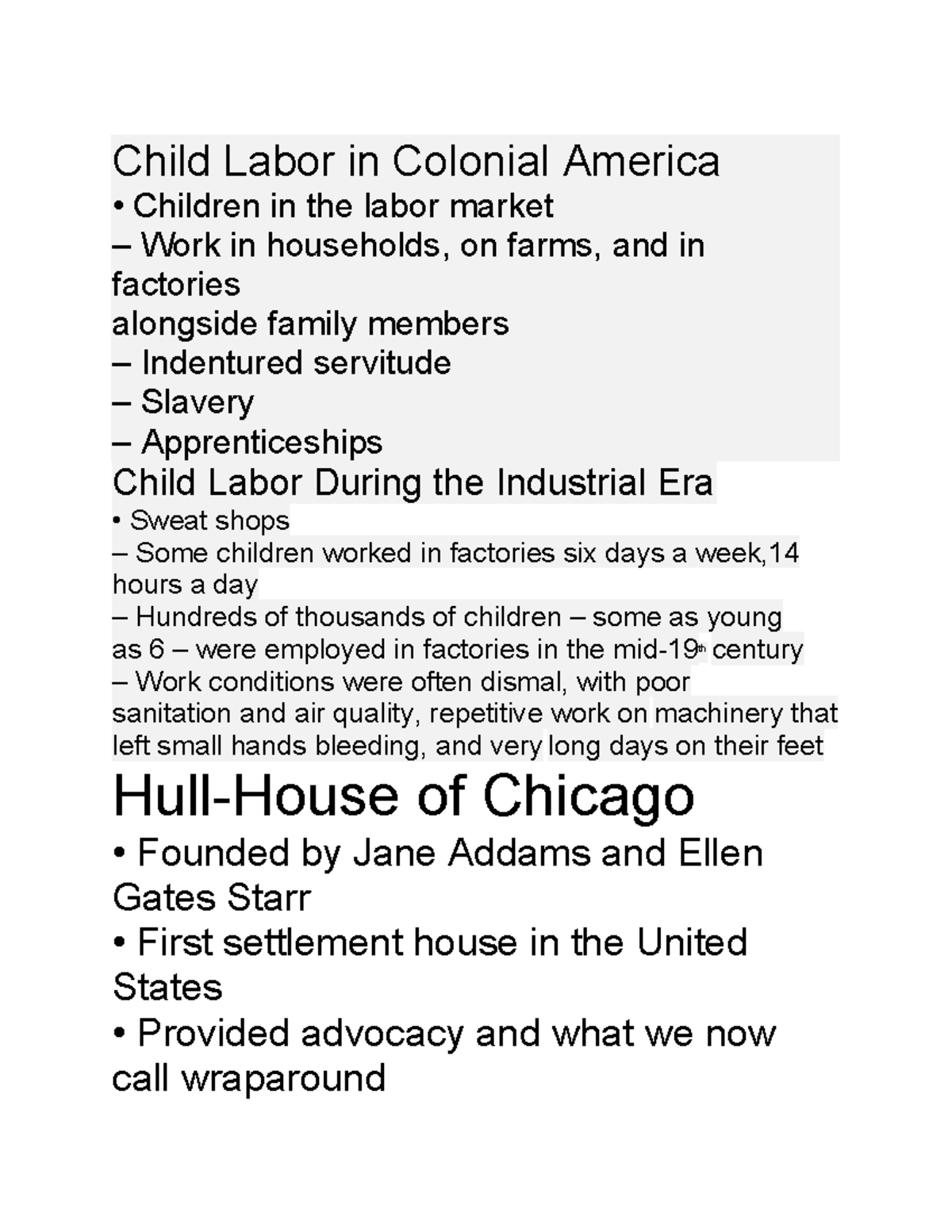 HUS 101 CHAP 4 - Child Labor and Welfare in Colonial America - Studocu