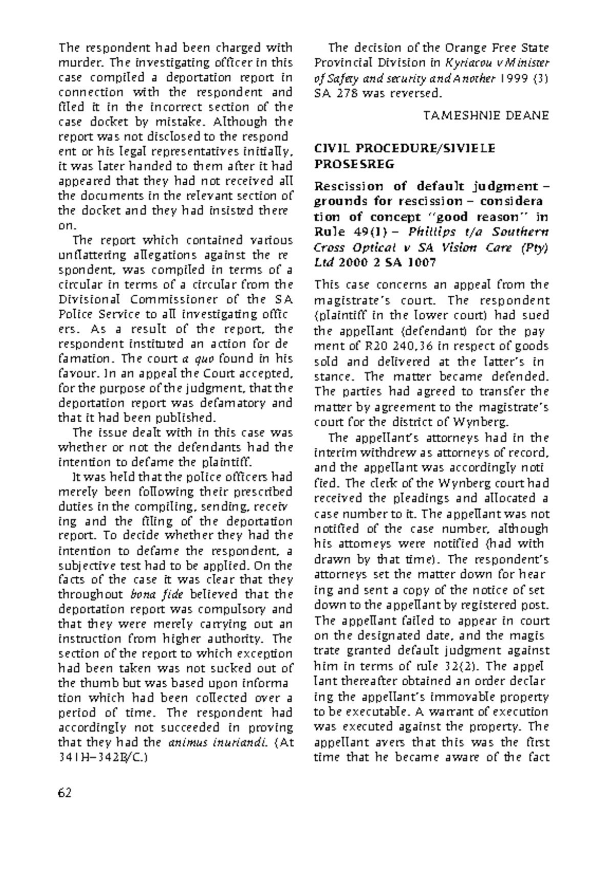 Cassim 2001 Civil Procedure Case Summaries and Analysis - Studocu
