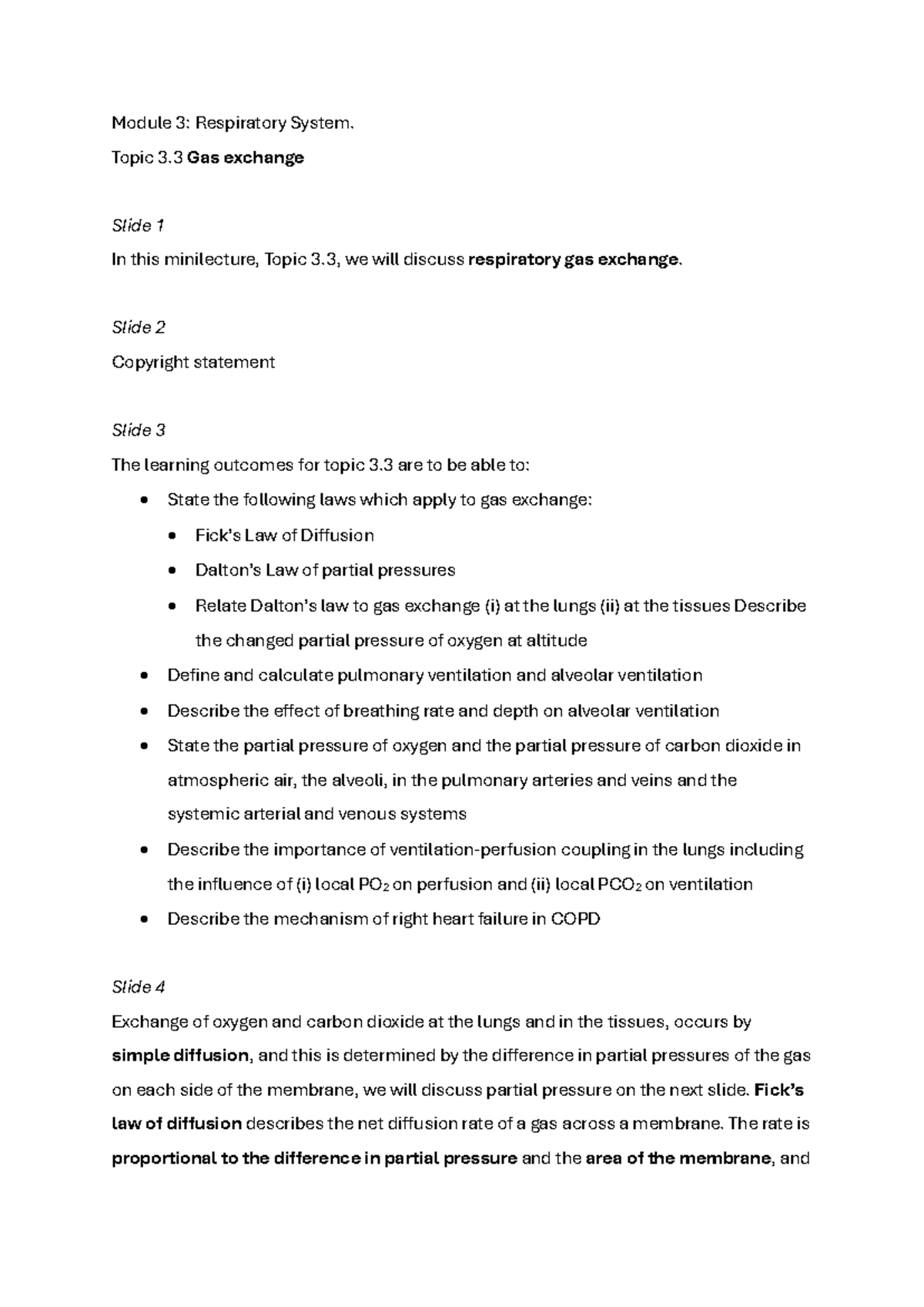 Respiratory System: Gas Exchange (Module 3, Topic 3.3) - Module 3 ...