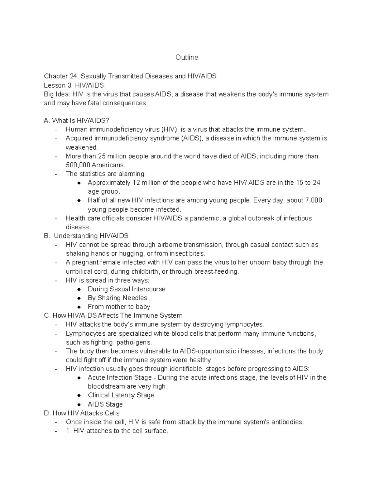 Chapter 24 Lesson 3 - Outline Chapter 24: Sexually Transmitted Diseases ...