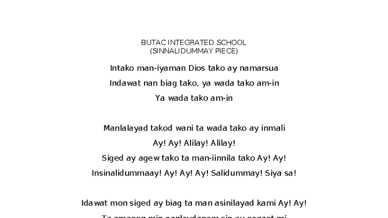 BUTAC INTEGRATED SCHOOL (SINNALIDUMMAY) Salidummay Notes - Studocu