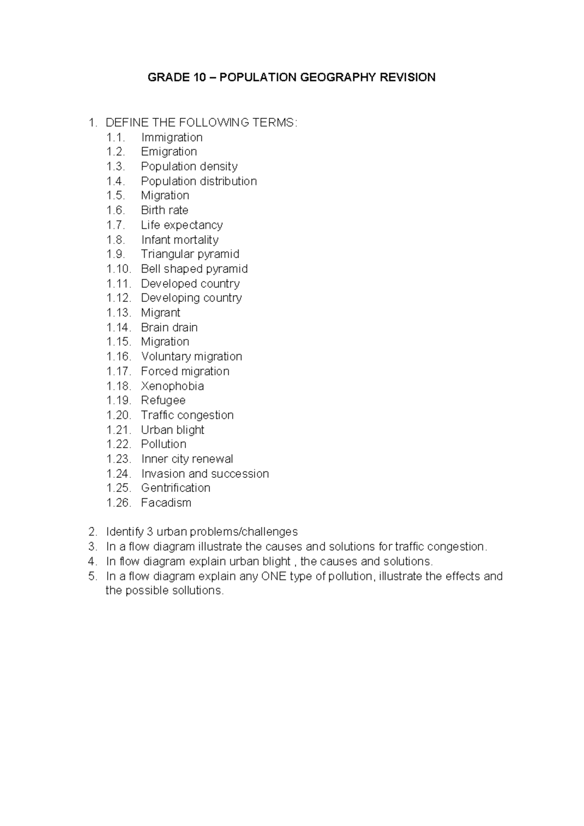 GR 10 TERM 3 Revision - Population Geography Key Concepts - Studocu