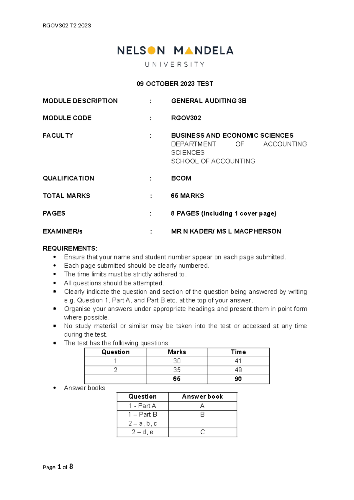 RGOV302 T2 2023 General Auditing Test Module Overview - Studocu