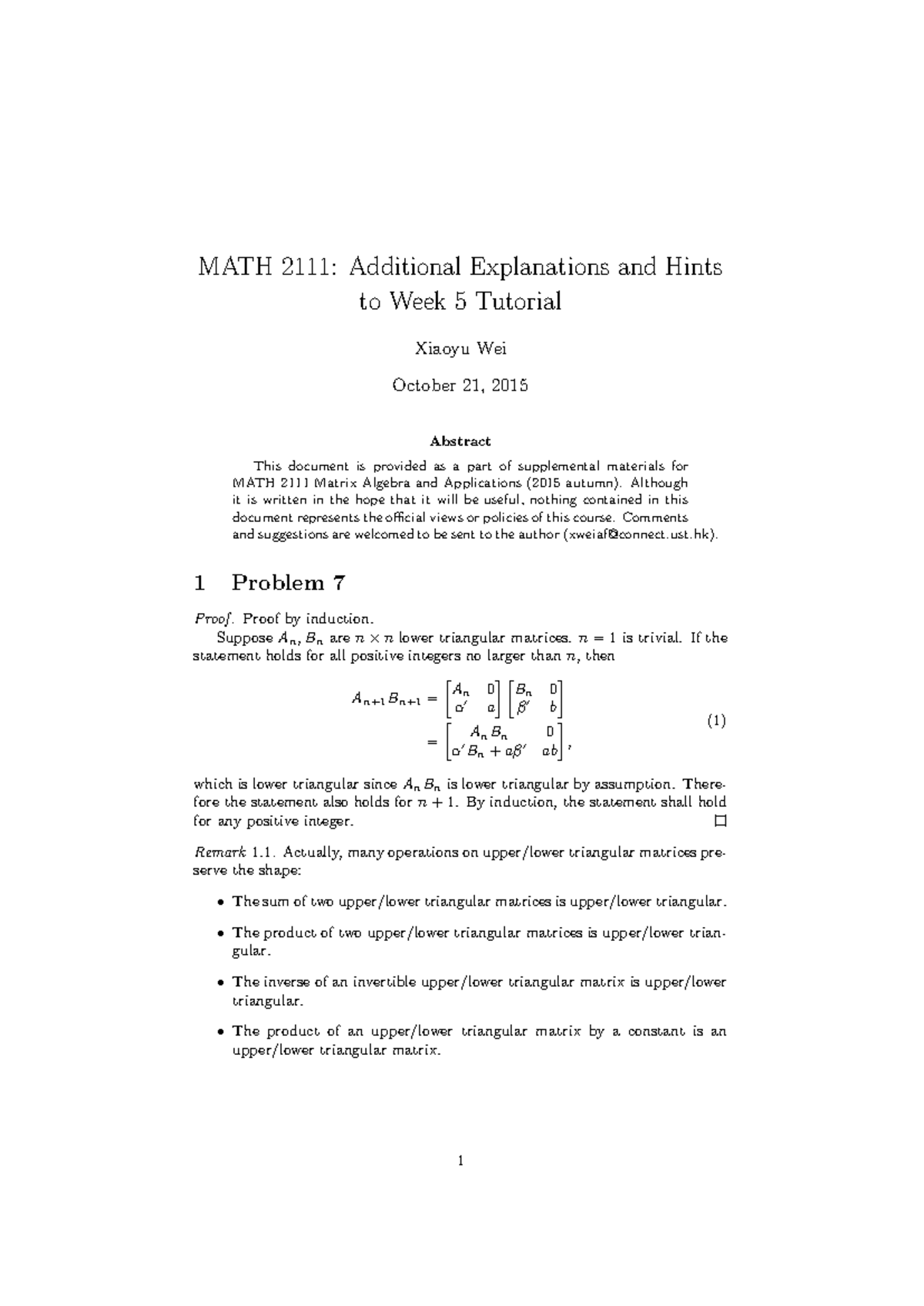 Hints 05 - WEI Xiaoyu - MATH 2111: Additional Explanations and Hints to ...