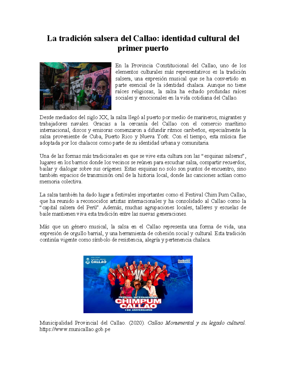 La tradición salsera del Callao: identidad cultural y legado - Studocu