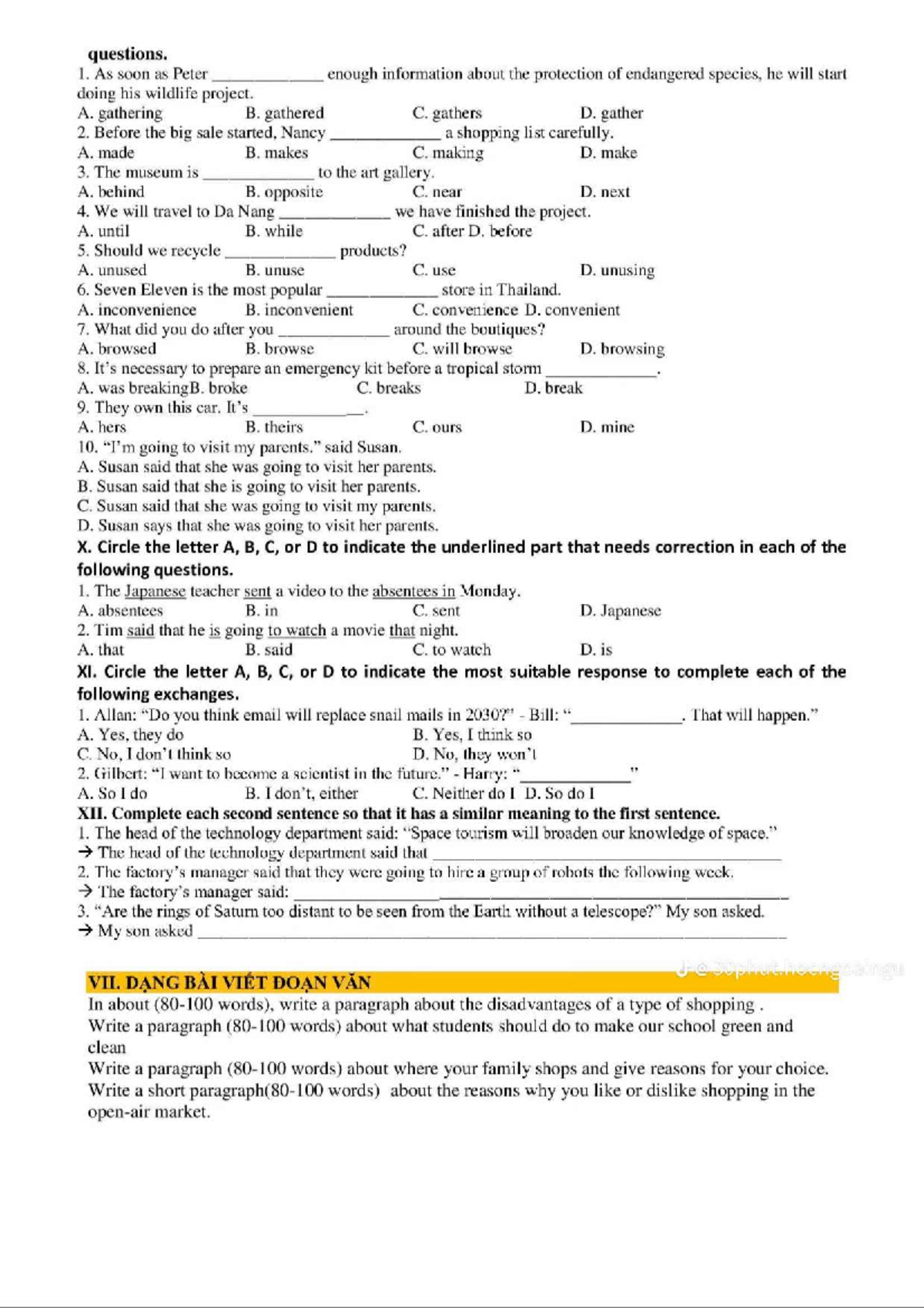 Đề ôn lớp 8 cuối kì 2 số 2 - Bài tập tiếng Anh cơ bản - Studocu