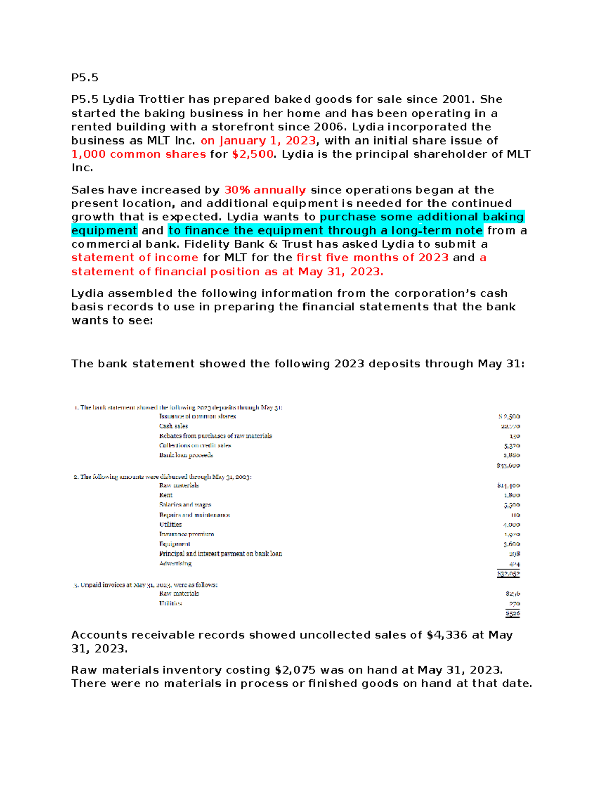 P5.5 MLT Inc. Financial Statements for May 31, 2023 - Studocu