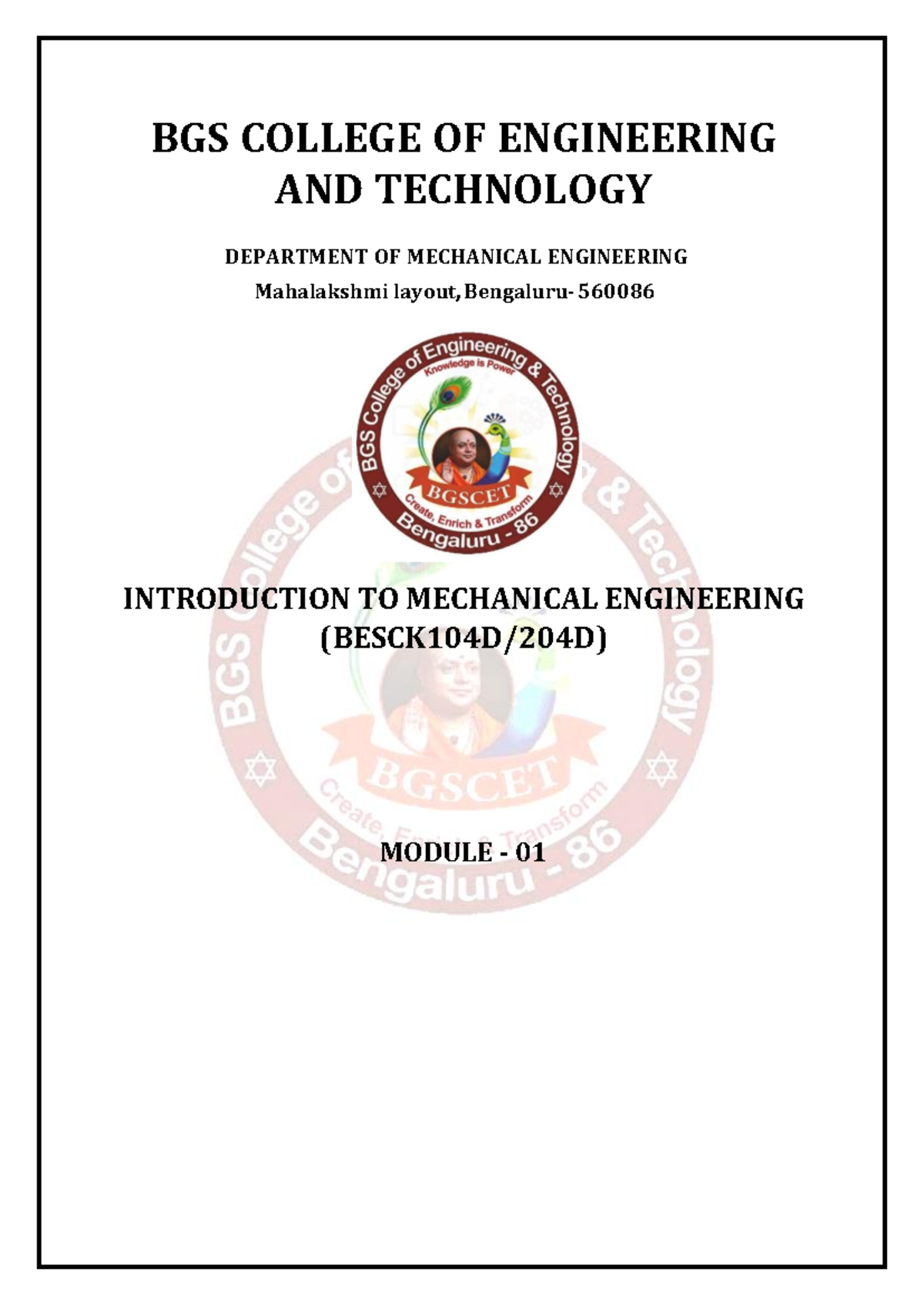 Introduction to Mechanical Engineering (BESCK204D) - Module 01 Notes ...