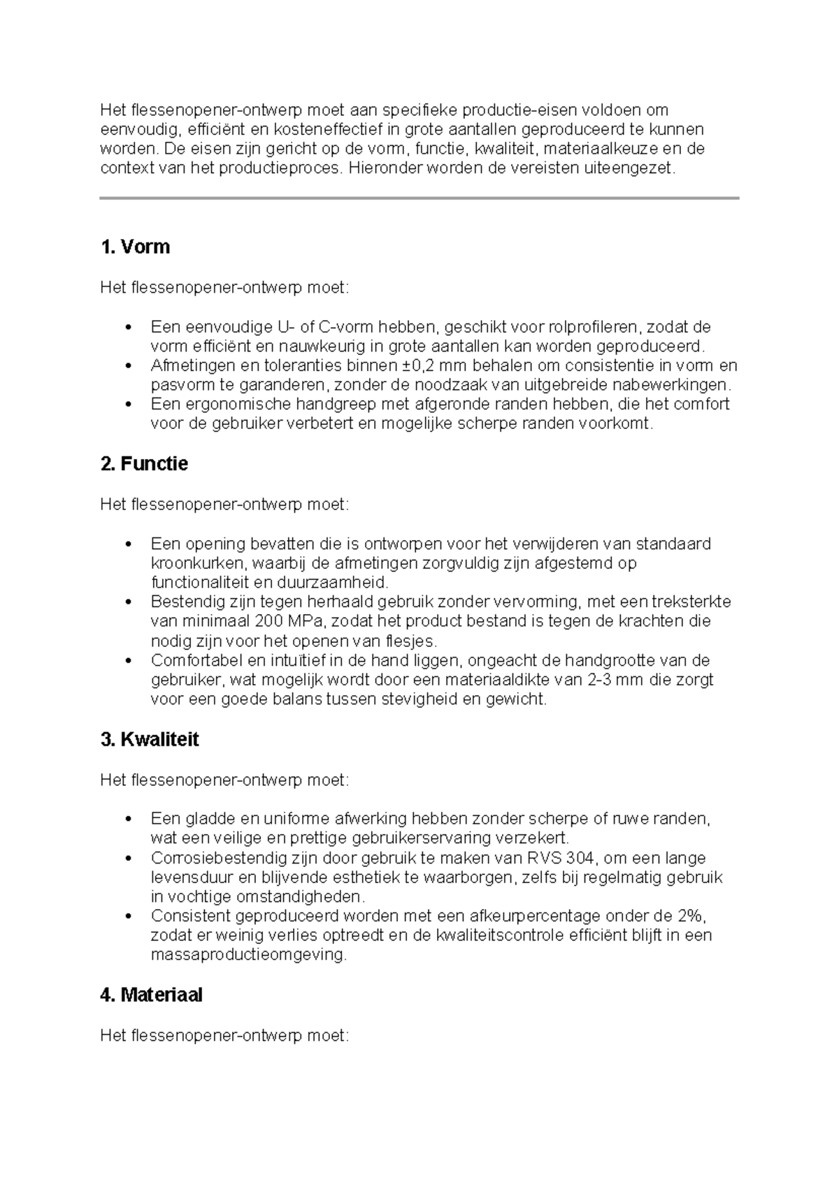 Flessenopener Ontwerp: Productievereisten en Kwaliteitsnormen - Studeersnel