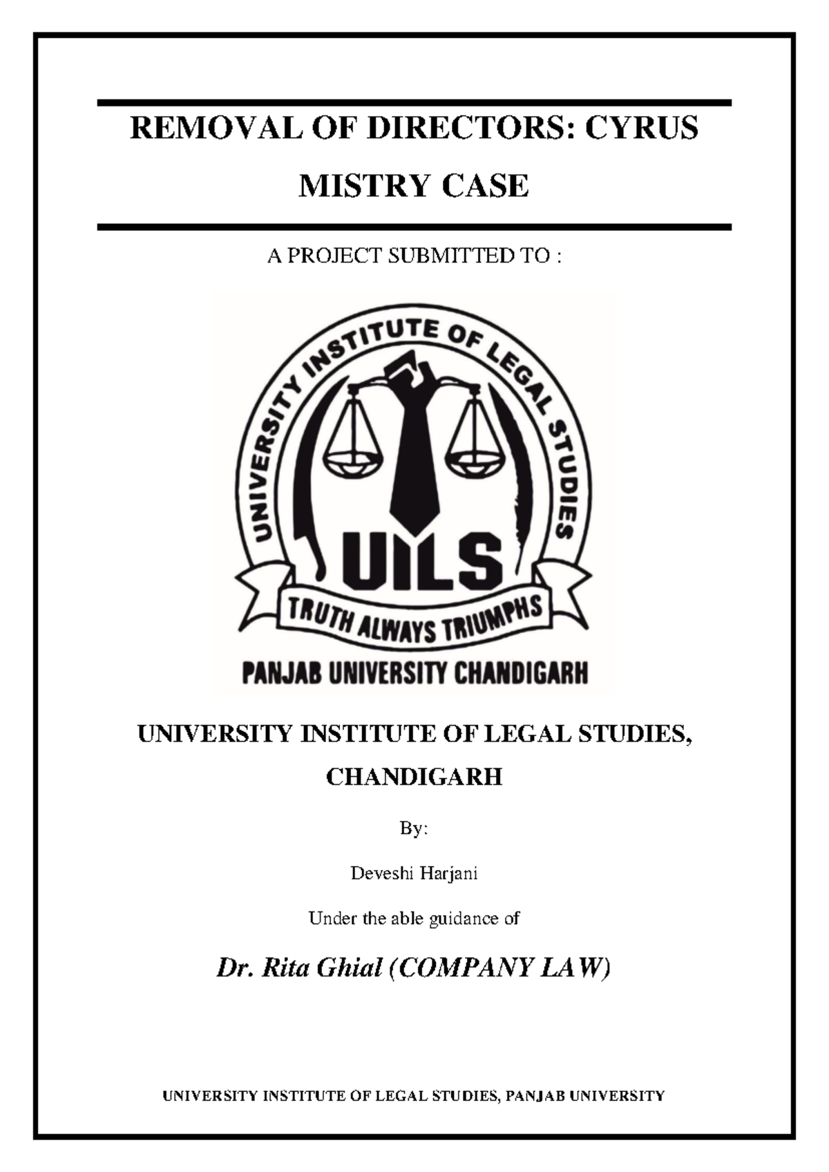 Company Law project - REMOVAL OF DIRECTORS: CYRUS MISTRY CASE A PROJECT ...