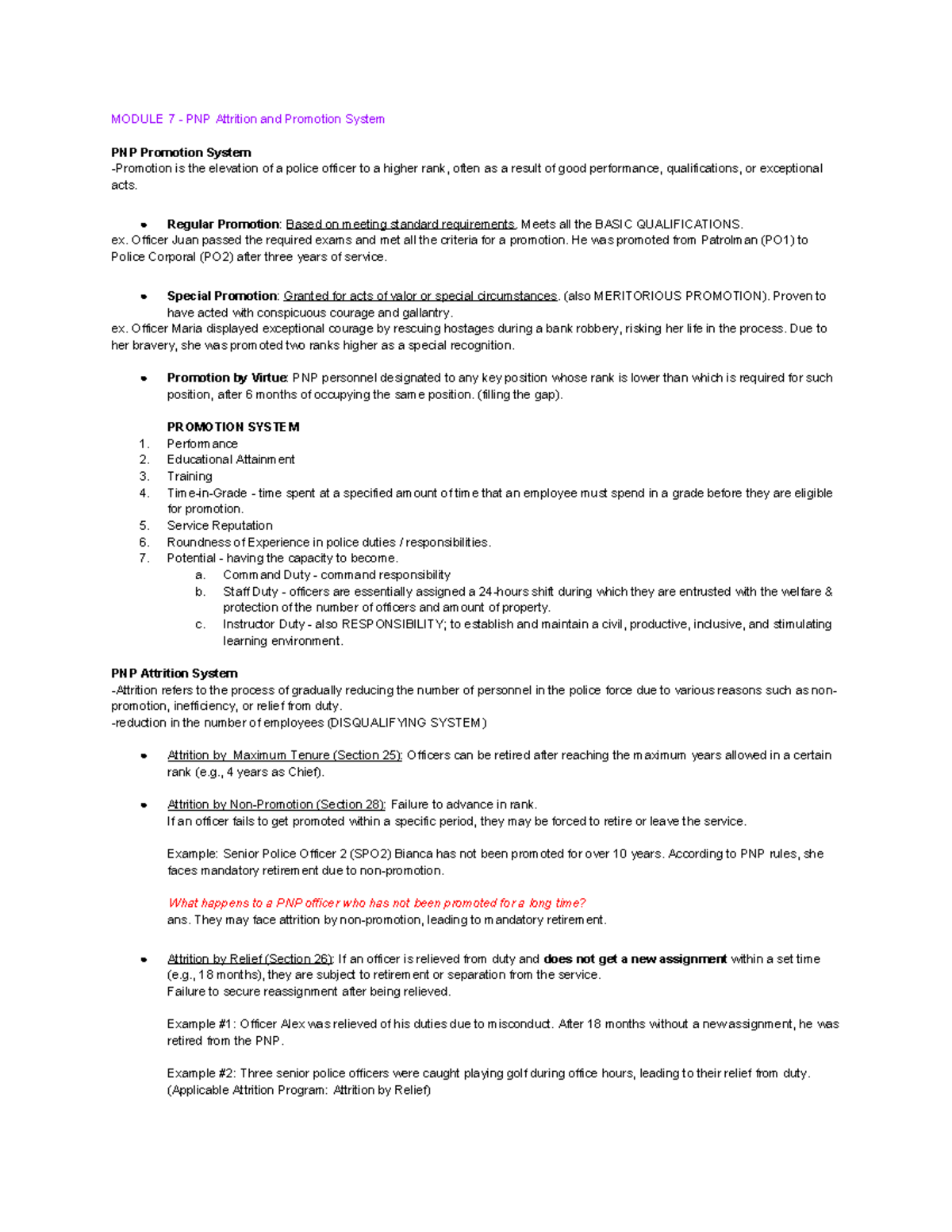 Module 7: PNP Attrition & Promotion System Overview - CRI 168 - Studocu