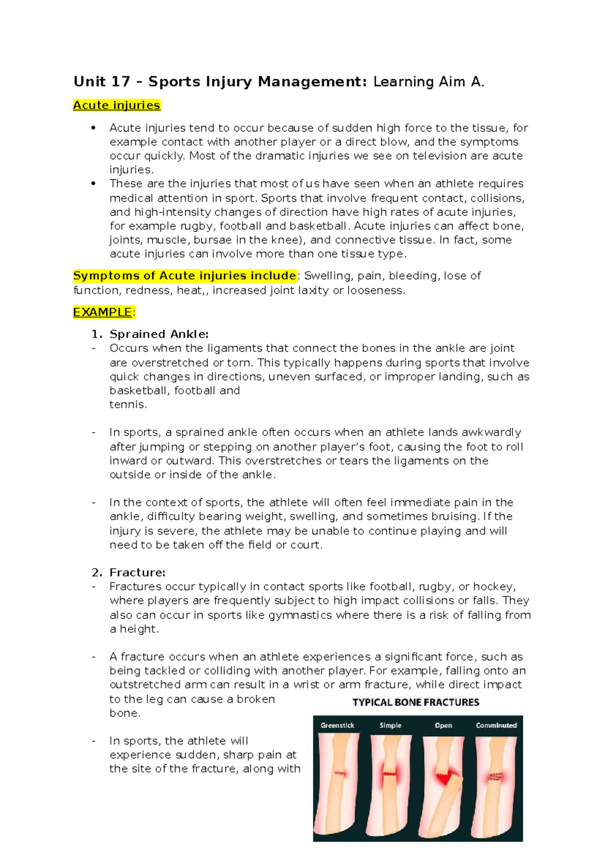 Unit 17 - A - Sports Injury Management Overview and Examples - Studocu