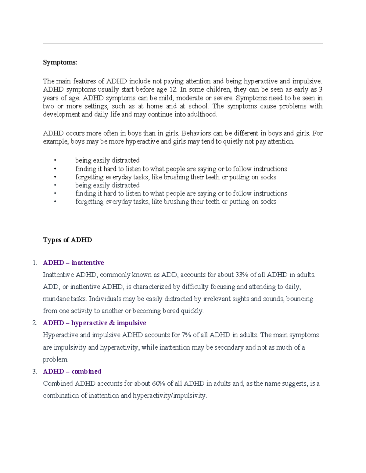 ADHD Overview: Symptoms, Types, and Management Strategies - Studocu