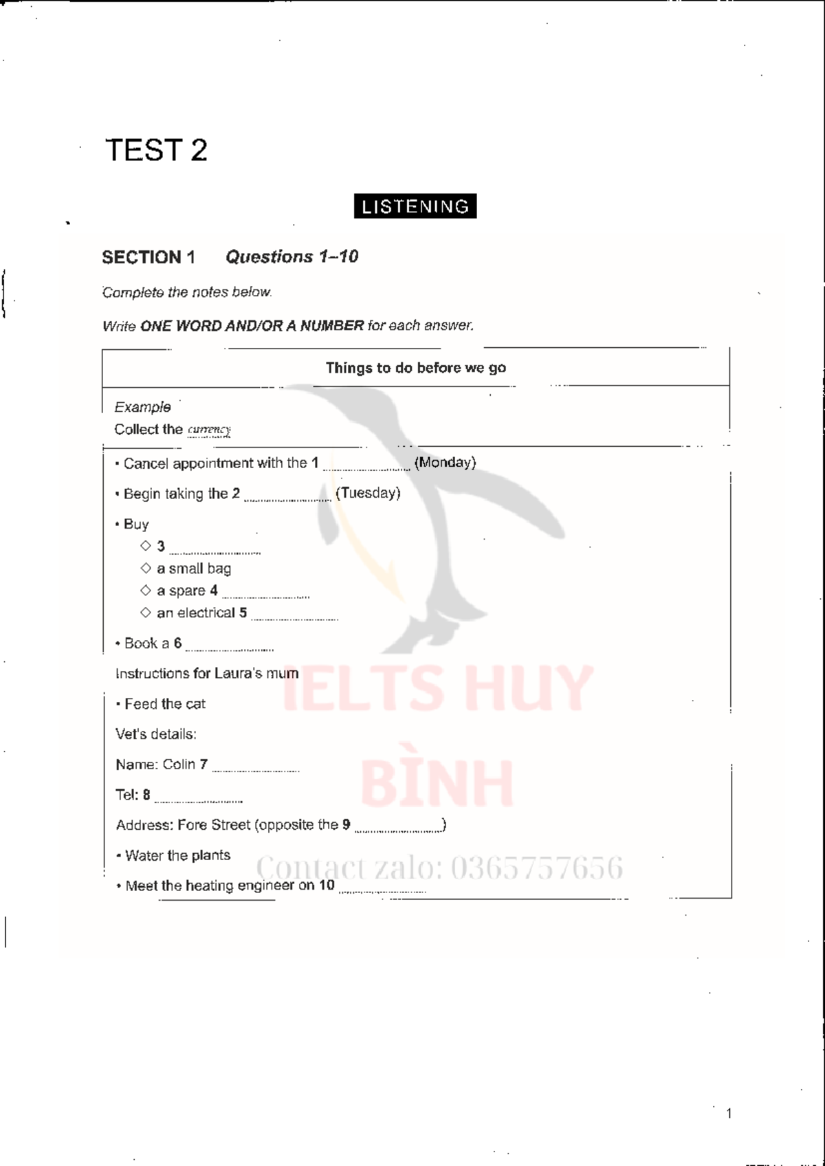 TEST 2 LISTENING SECTION 1 & 2 Practice Questions and Notes - Studocu