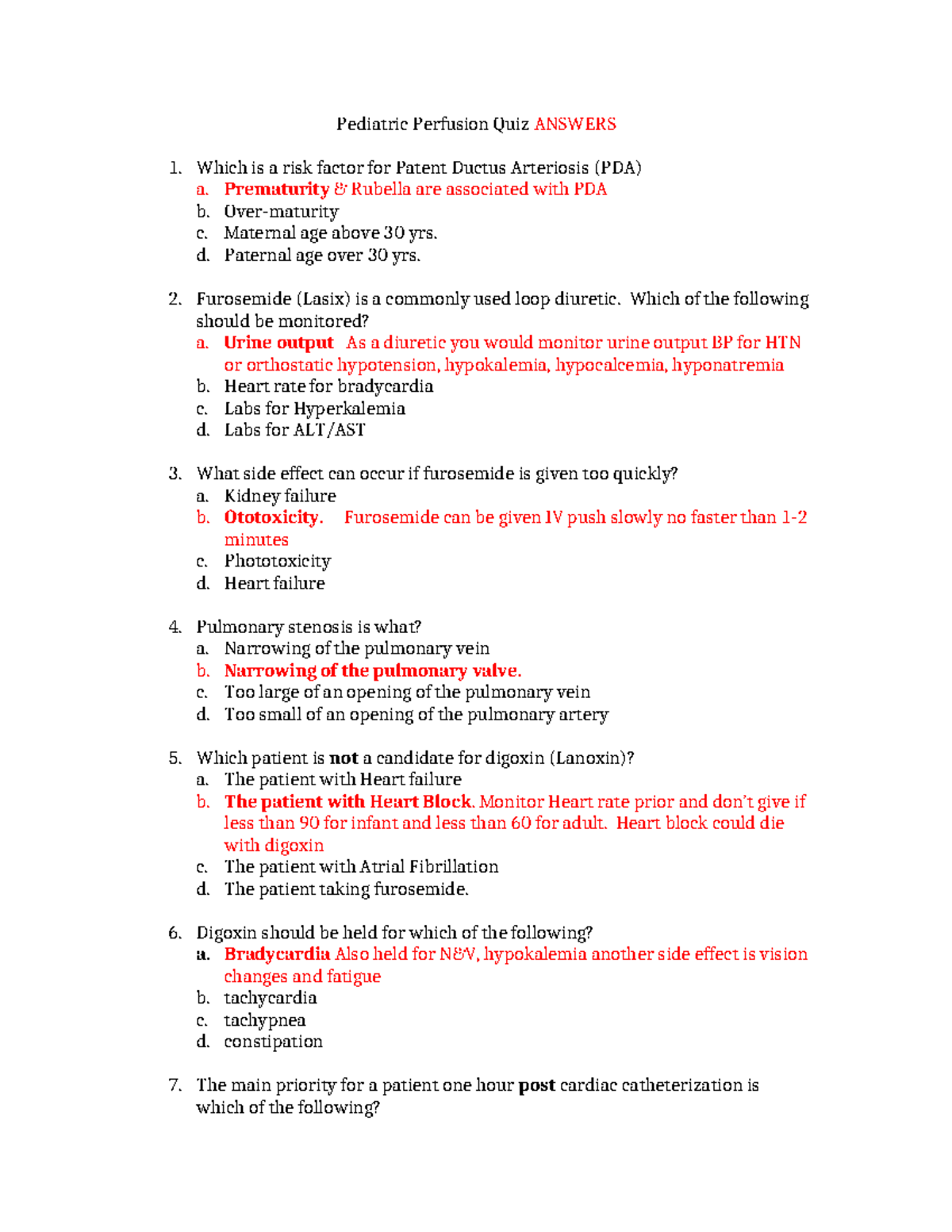 Pediatric Perfusion Quiz Answers: Key Concepts & Risks Explained - Studocu